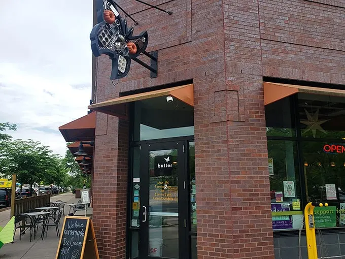 Brick by delicious brick: Butter Bakery Cafe's exterior promises a cozy retreat from the bustling Minneapolis streets. That butterfly sign? It's not just for show—your taste buds are about to take flight!