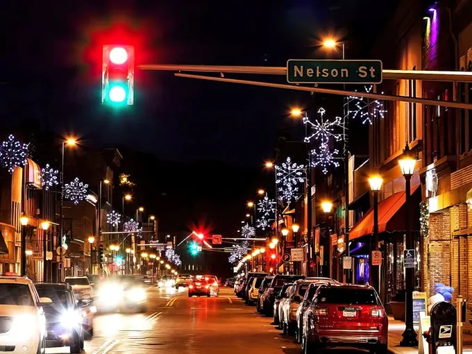 Snowflakes dancing above Nelson Street – it's like Mother Nature decided to throw her own disco party in Stillwater!