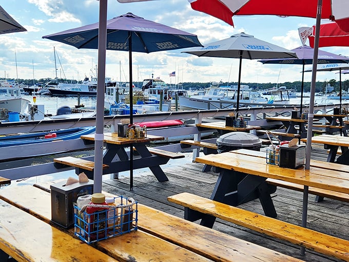 Al fresco dining at its finest! Grab a seat, order a cold one, and watch the boats bob in the harbor.