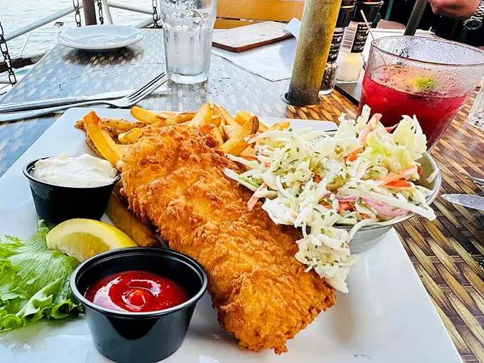 This fish and chips plate isn't messing around – golden-brown perfection with a side of summer memories. Photo credit: BETTY Rodriguez