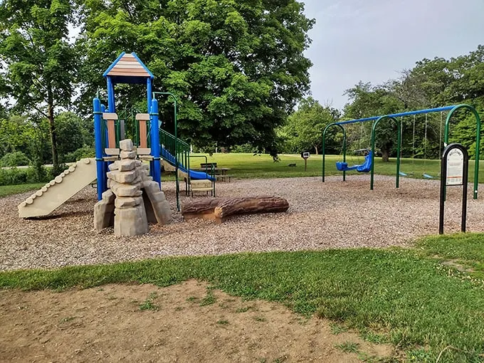 Kid-tested, nature-approved: This playground blends seamlessly with its surroundings, promising giggles and grass-stained knees.