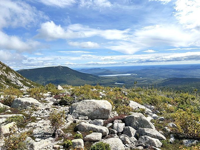 A panorama that makes you feel like you're standing on top of the world, or at least Maine's magnificent version of it.