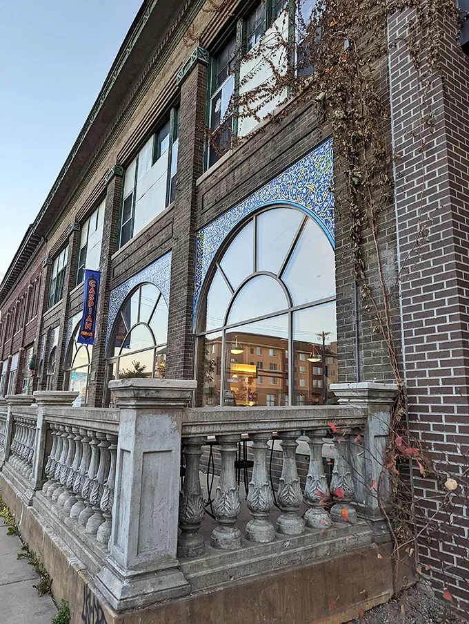 Blue tiles, golden flavors! Caspian Bistro's exterior hints at the treasure trove of Persian cuisine waiting inside.