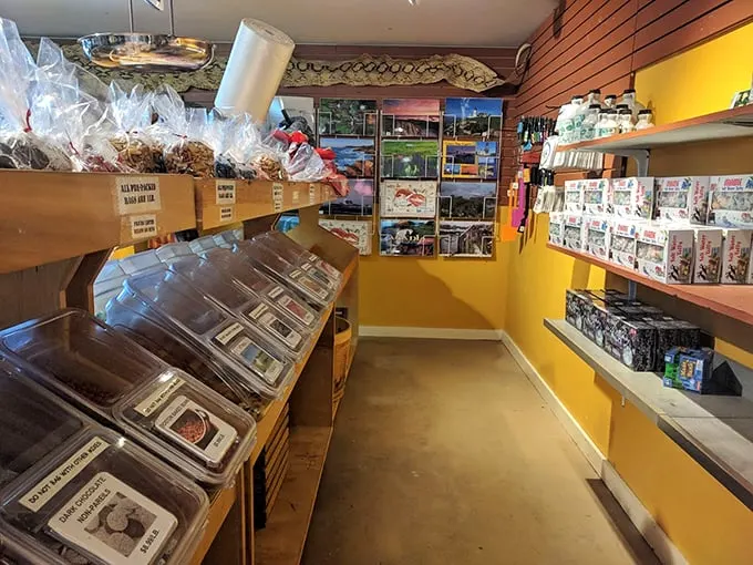 A cozy nook filled with packaged treats and local delights, where every corner holds a new discovery.
