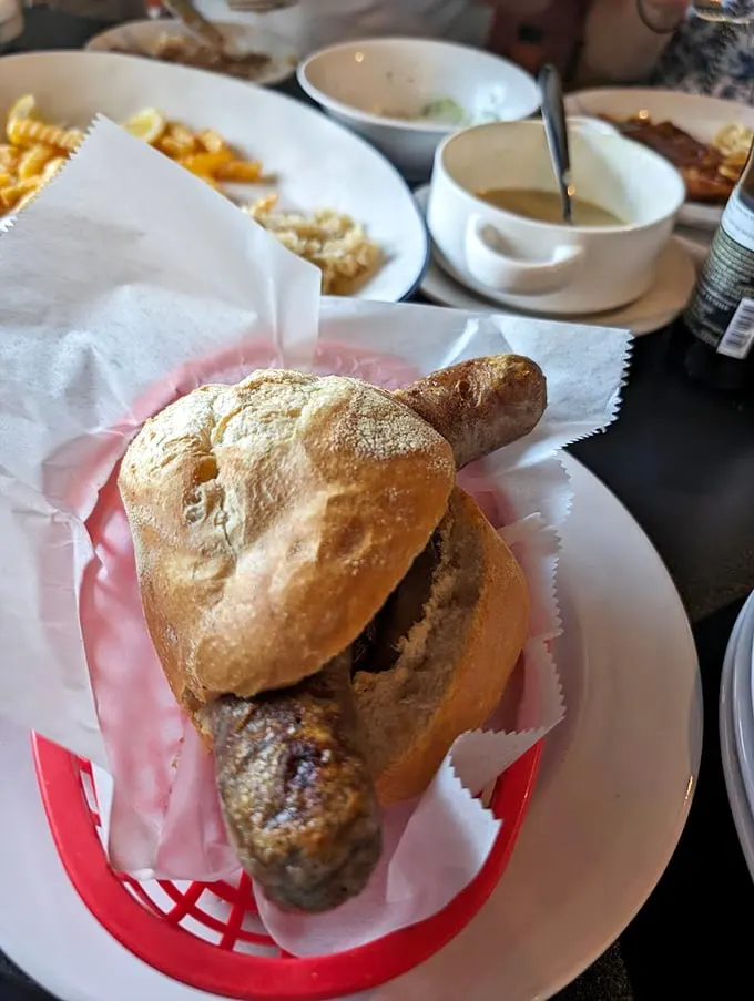 The ultimate handheld happiness! This bratwurst in a roll is like a warm, flavor-packed hug for your hands and your taste buds.