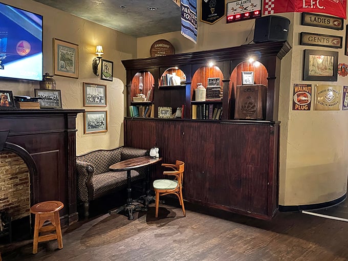 Cozy nooks and vintage books – this corner is made for spinning yarns. Grab a pint, settle in, and let the Irish gift of gab take over. Photo credit: Riding In Retirement (Ron TG)