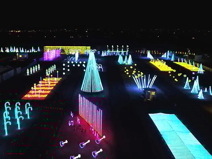 From above, it's a twinkling treasure map of joy! X marks the spot where holiday magic and desert nights collide in spectacular fashion.