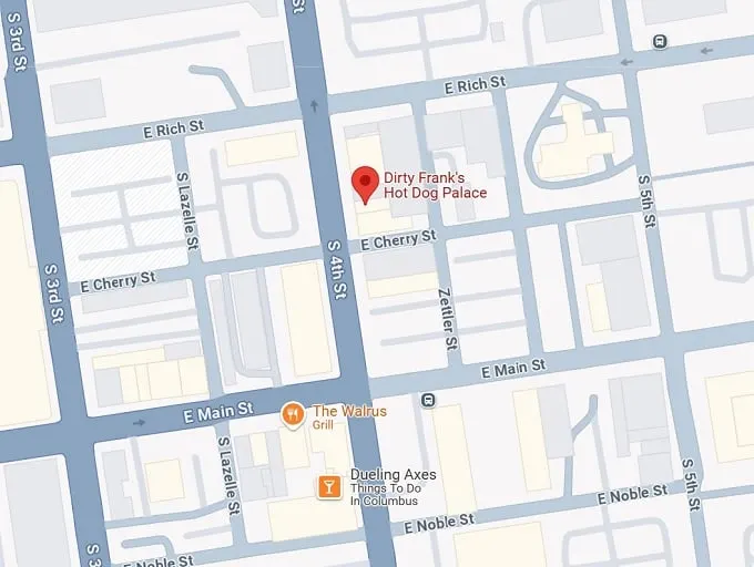 16. dirty frank's hot dog palace map