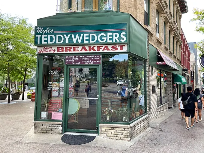 Teddywedgers: Where breakfast meets geometry! This cozy corner shop serves up triangular treats that would make Pythagoras proud.