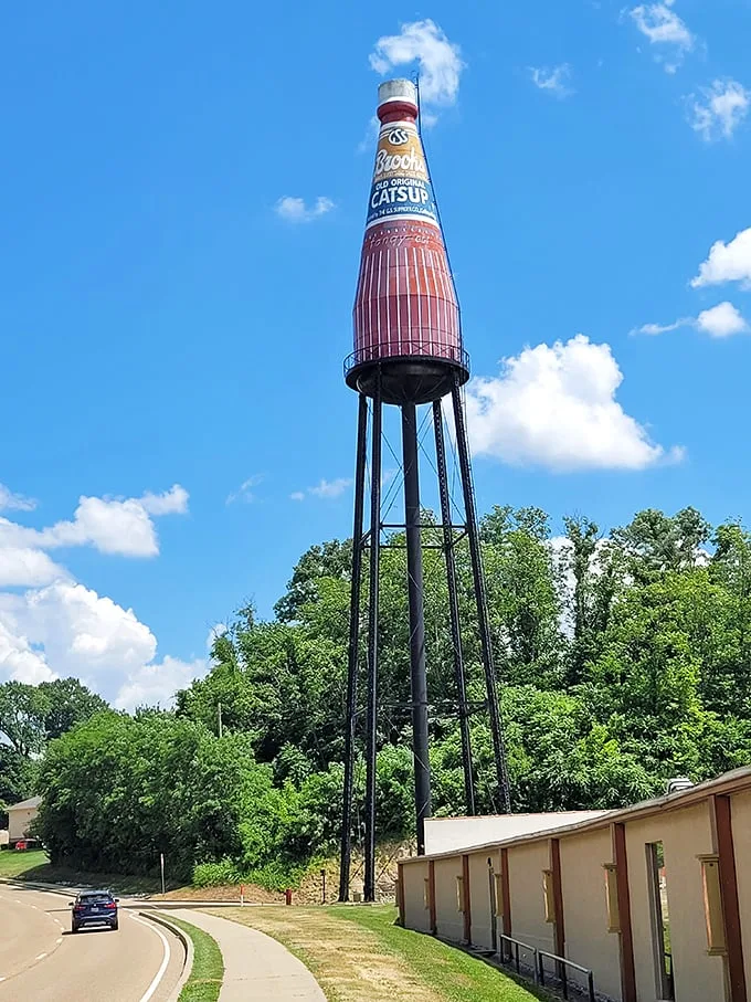 Saucy skyline alert! This 170-foot condiment colossus in Collinsville proves Illinois knows how to spice up a water tower.