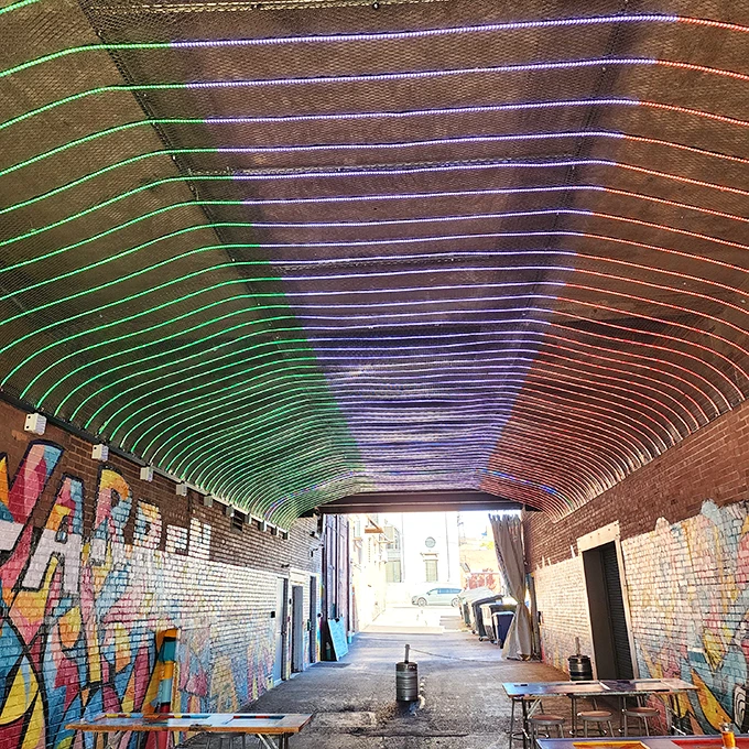 Step into the kaleidoscope! This LED-lit wonderland is like walking through a guitar solo – vibrant, electric, and totally rad.