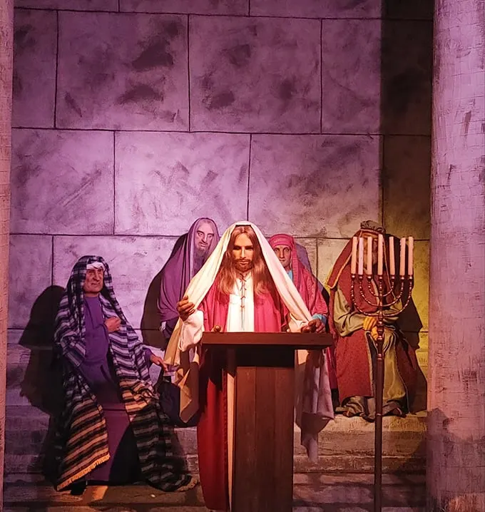 Talk about a captive audience! Jesus preaches to a crowd of wax disciples, proving that even in Ohio, you can find a piece of the Holy Land.
