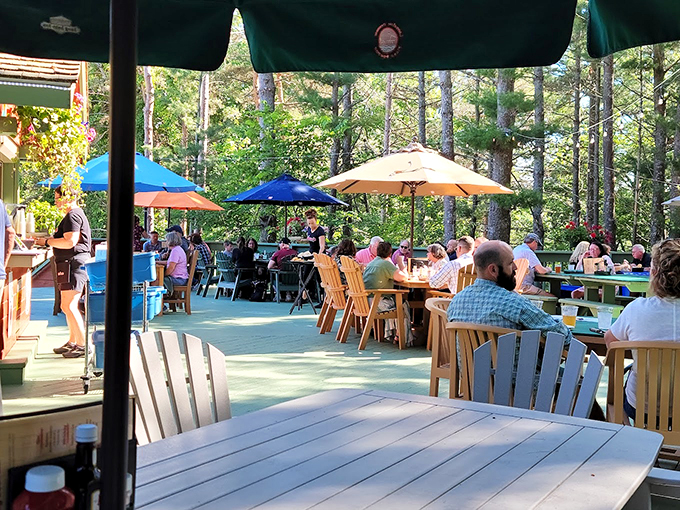 Who needs a stuffy dining room when you can feast under the pines? This outdoor oasis is perfect for those who like their meals with a side of fresh air and a sprinkle of pine needles.