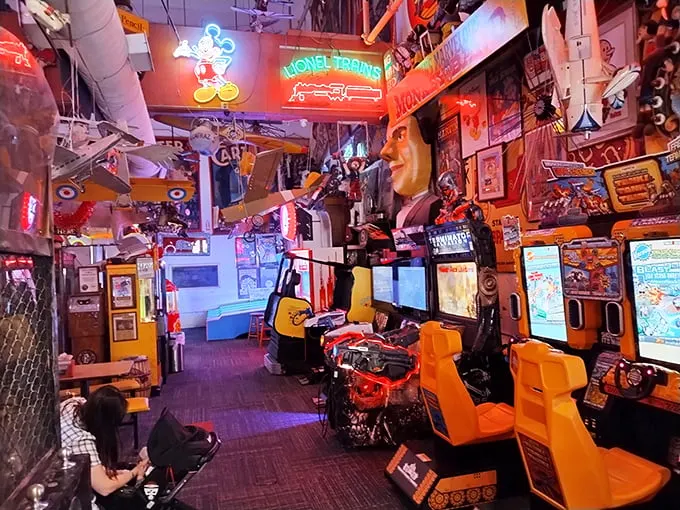 "Neon signs, pinball machines, and retro oddities galore – it's like the 80s arcade of your dreams went supernova." Photo credit: michel sohel