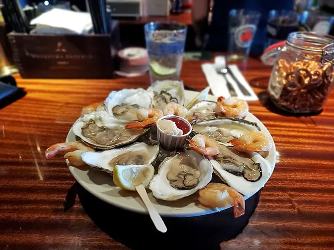 The ocean's perfect party platter! These oysters and shrimp are dressed to impress, ready for their grand debut on your taste buds.
