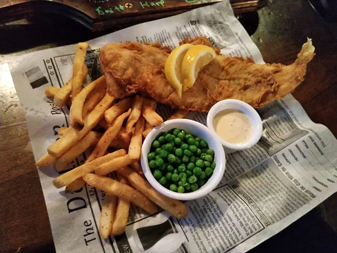 Fish and chips: the unofficial ambassador of Irish cuisine. Golden, crispy, and served with a side of nostalgia – just add malt vinegar for the full experience. Photo credit: Winona Pierce
