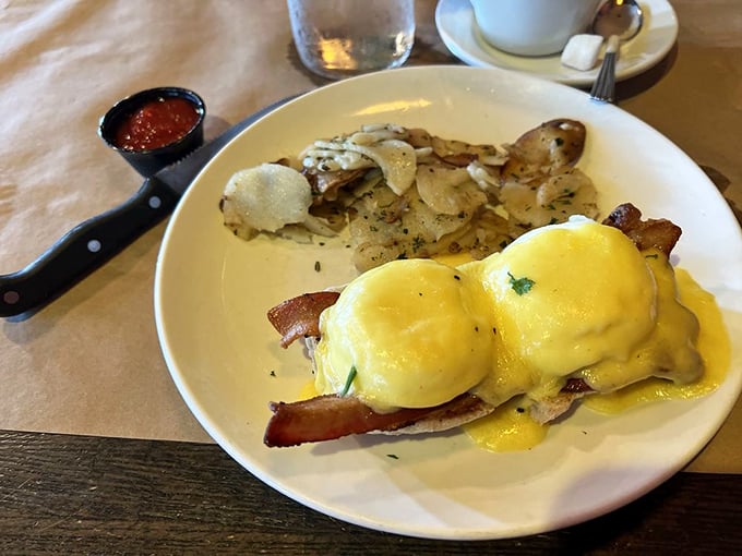 Breakfast of champions? More like breakfast of food poets! These eggs benedict are a sonnet to morning indulgence, with a side of crispy potatoes.