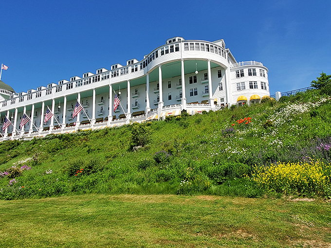 The Grand Hotel: Where porch-sitting becomes an Olympic sport. It's so long, you might need a map to find your rocking chair!