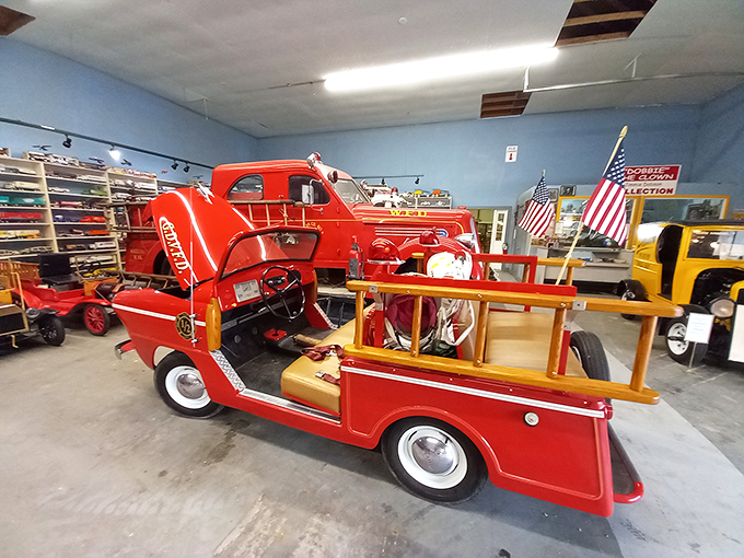 "Pedal to the metal in pint-size! These toy fire trucks will have you wishing you could shrink down for a joyride." Photo credit: Patricia Doerr