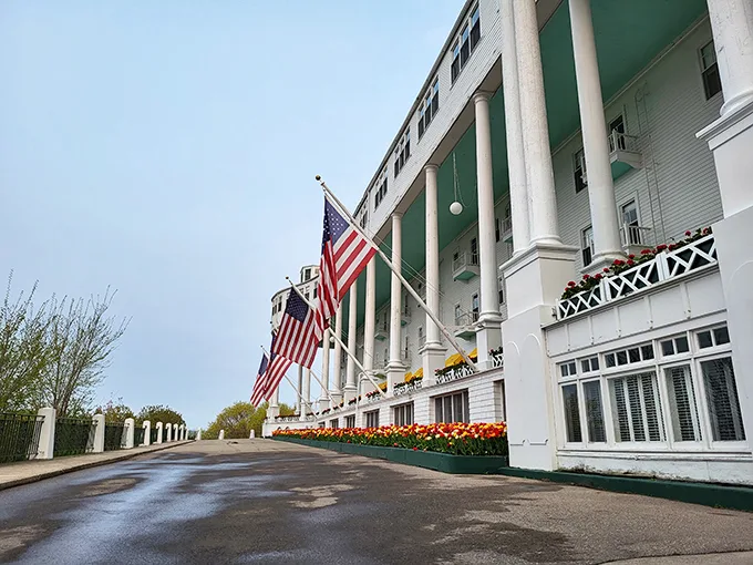 White paint, American flags, and endless views – The Grand Hotel is a slice of stars-and-stripes paradise on Mackinac Island. 