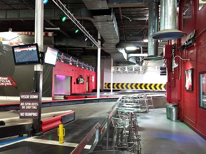 Racing nirvana meets nightclub cool. This lounge area is perfect for catching your breath between heart-pounding laps.