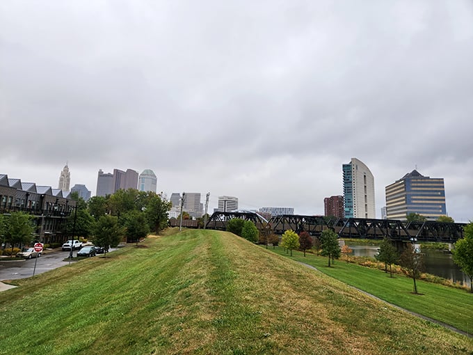 The slingshot offers a unique vantage point of Columbus. It's like the city's saying, "Paint me like one of your French landscapes, but quirkier."
