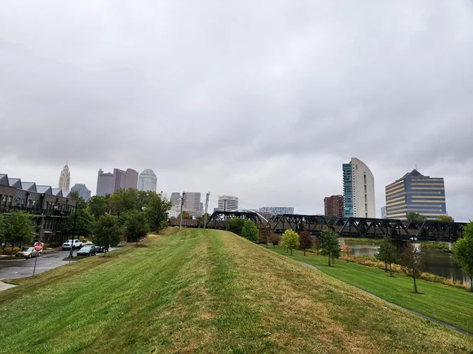 The slingshot offers a unique vantage point of Columbus. It's like the city's saying, "Paint me like one of your French landscapes, but quirkier."