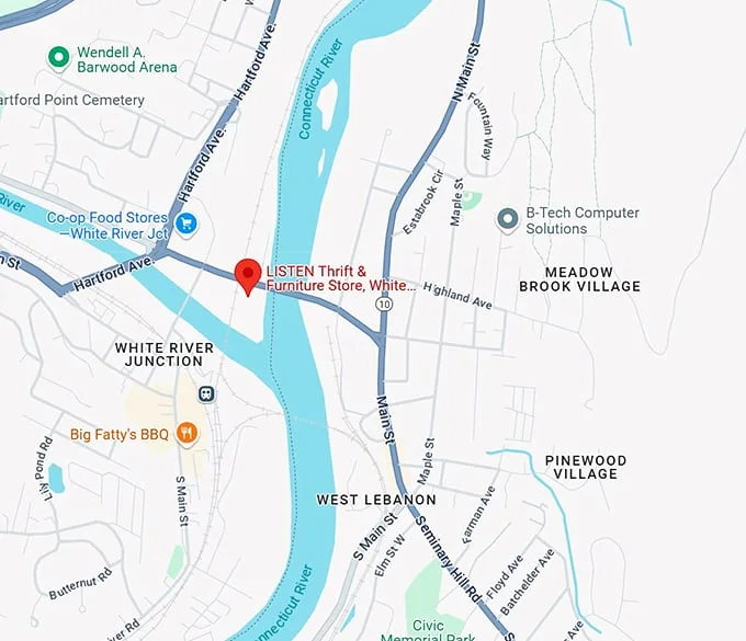 listen thrift & furniture store, white river junction map