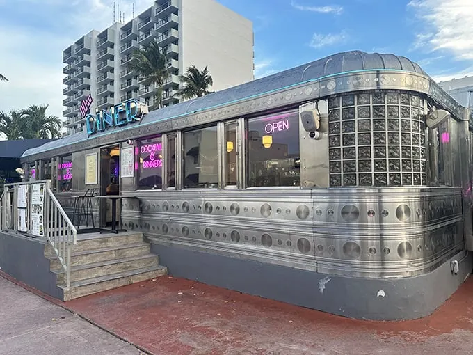 Shiny and chrome, this diner's not just a meal—it's a time machine with a side of neon. Step into the 1950s, where the milkshakes are thick and the nostalgia is thicker.