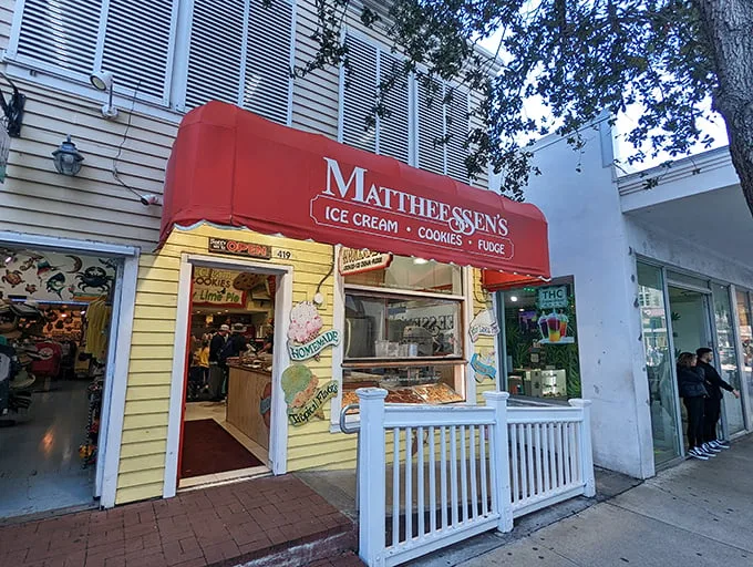 A slice of Key West heaven! Mattheessen's cheerful yellow facade and red awning beckon like a siren song for sweet-toothed travelers.