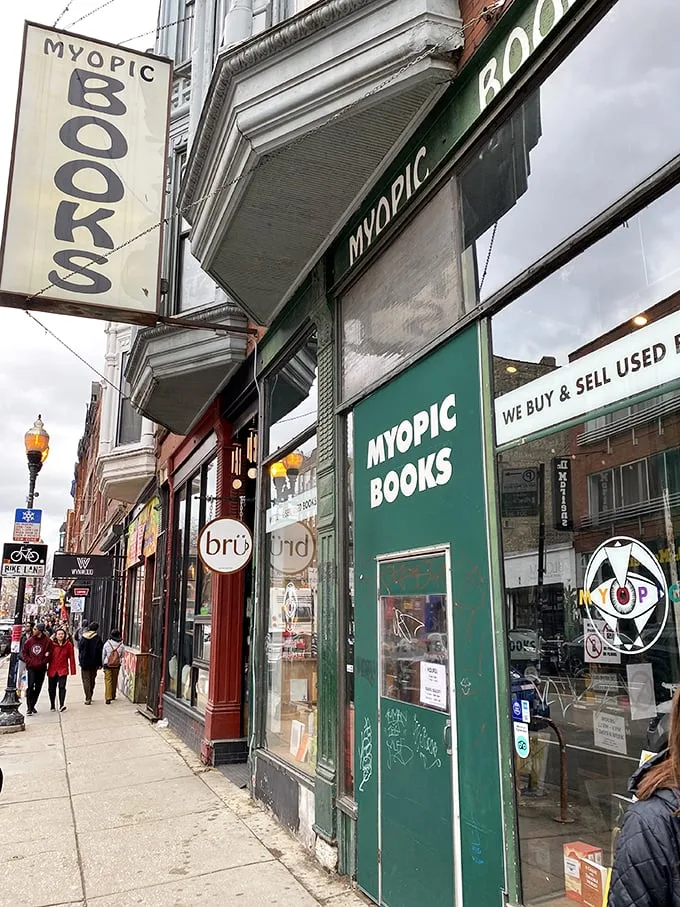 Step into a bibliophile's dream! Myopic Books' vintage facade promises literary treasures within, like a time machine for book lovers.
