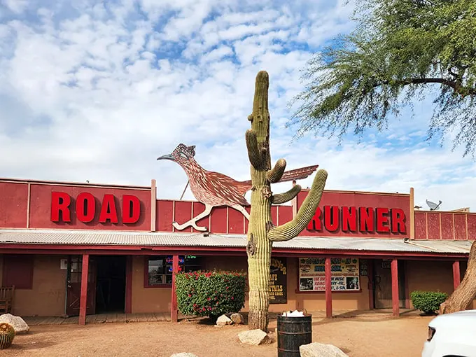 Beep beep! This roadrunner's not running away – it's inviting you in for a taste of the Wild West. Talk about a warm welcome!