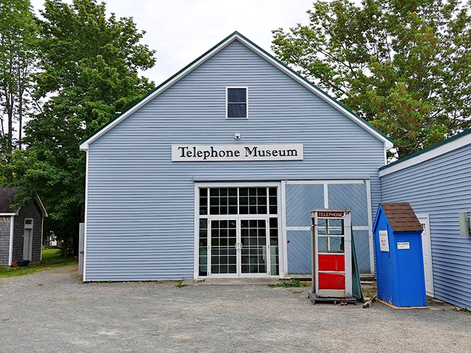 Step into this charming blue building in Ellsworth, where vintage phone booths and classic signage welcome you to a uniquely Maine time capsule.