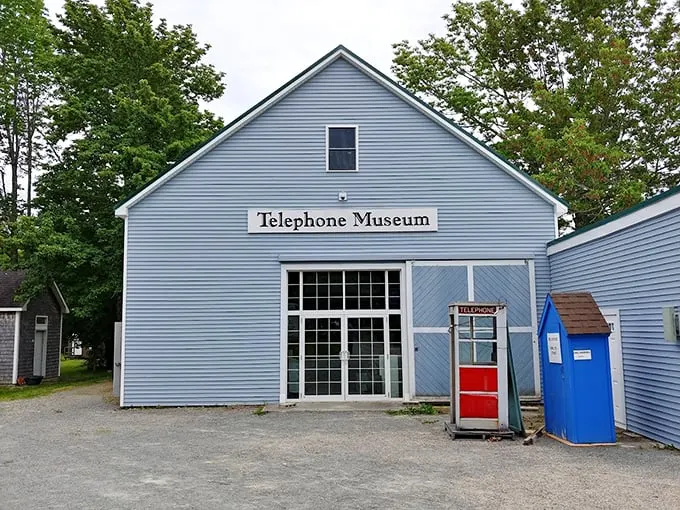 Step into this charming blue building in Ellsworth, where vintage phone booths and classic signage welcome you to a uniquely Maine time capsule.