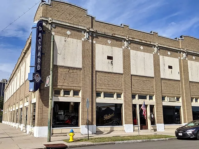 Step back in time! This Art Deco facade isn't just eye candy—it's the gateway to a world where chrome was king and engines purred like contented cats.
