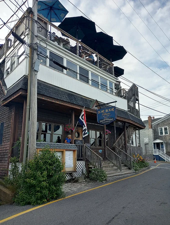 Ahoy, seafood lovers! The Boathouse Bistro stands tall, a beacon of culinary delight in Boothbay Harbor. Those umbrellas aren't just for show – they're inviting you to a feast with a view!