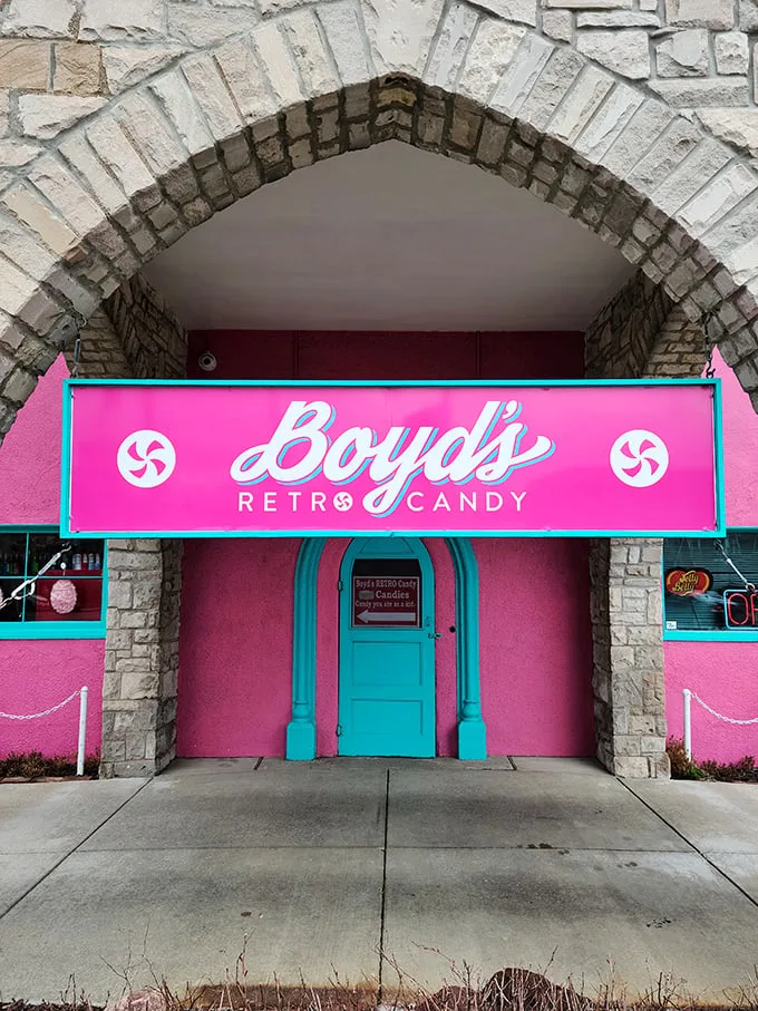 Welcome to candy paradise! Boyd's Retro Candy Store's vibrant exterior is like a beacon of sweetness, calling all sugar enthusiasts to indulge their inner child.