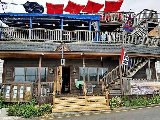 Ahoy, seafood lovers! The Boathouse Bistro stands tall, a beacon of culinary delight in Boothbay Harbor. Those umbrellas aren't just for show – they're inviting you to a feast with a view!