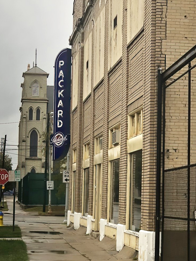 Step back in time! This Art Deco facade isn't just eye candy—it's the gateway to a world where chrome was king and engines purred like contented cats.
