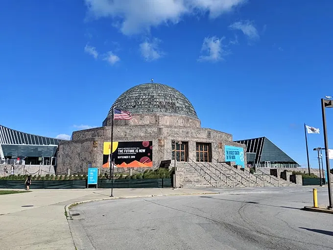 Space-age architecture meets ancient wonder! The Adler Planetarium's iconic dome beckons cosmic explorers like a modern-day Stonehenge, minus the sheep and plus a whole lot of science.