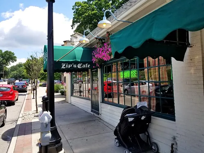Step into a time machine disguised as a diner! Zip's Cafe's classic green awning and vintage signage transport you to a simpler era of comfort food and community.