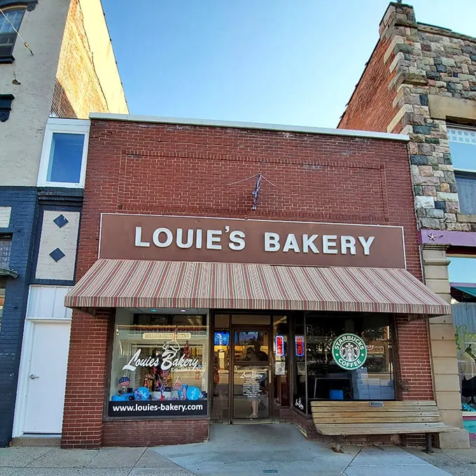 Step into a time machine disguised as a bakery! Louie's charming exterior promises sweet adventures and sugary delights within.
