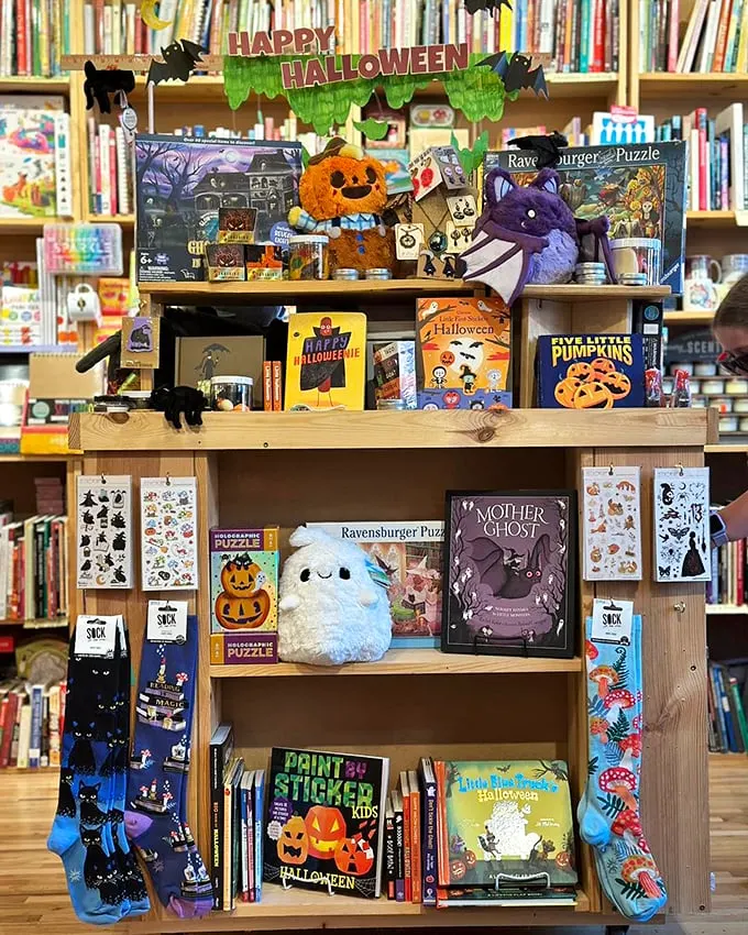 Spooky reads and treats! Fox Den's Halloween display is a monster mash of ghoulishly good books and adorable decorations for little goblins.