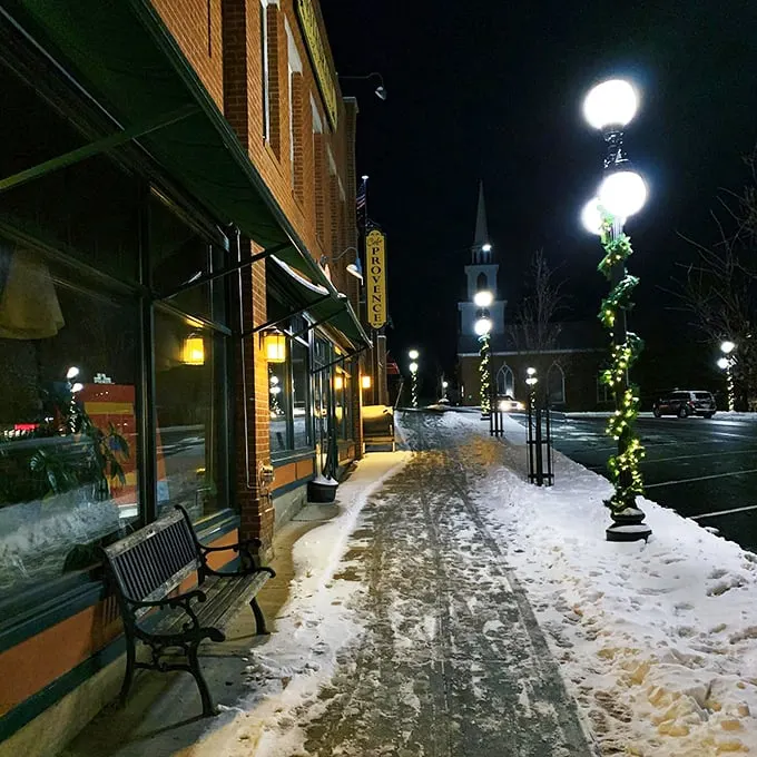 A festive feast for the eyes. Brandon's historic architecture sparkles with holiday cheer in this twilight scene.