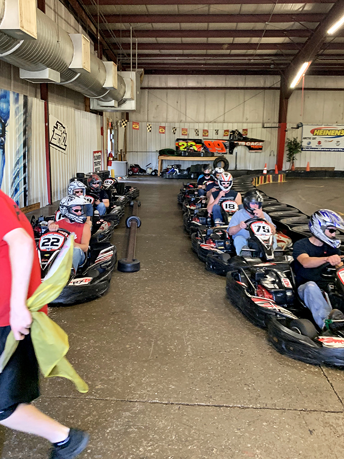 The starting grid of dreams! These karts may be small, but the ambitions of their drivers are anything but. Ready, set, go-kart!