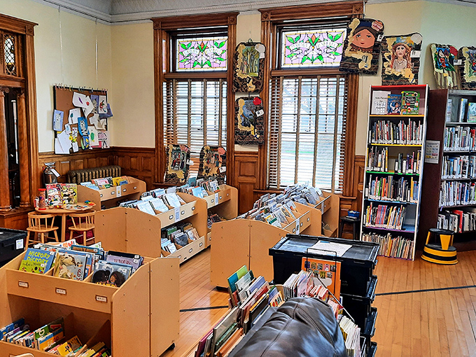 Dewey Decimal System? More like the "Do We Have to Leave?" System. These shelves are stocked with adventure – no passport required.