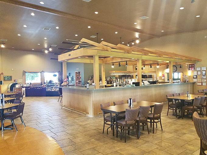 Part café, part winery, all charm. This dining area is where "Cheers" meets "Sideways," and everybody knows your wine preference.