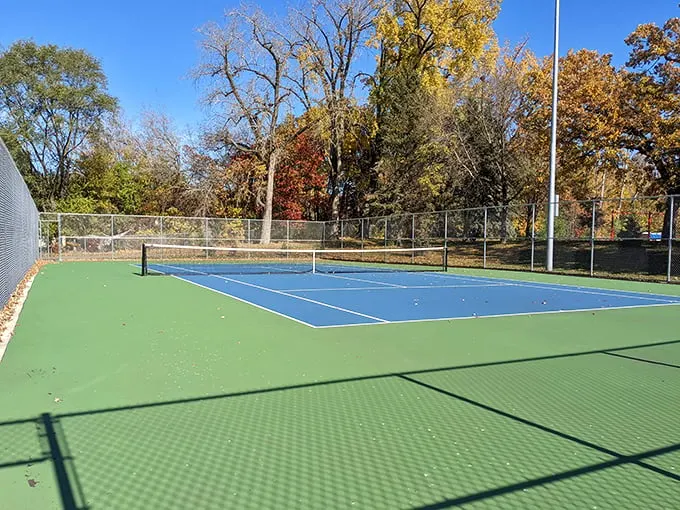 Tennis, anyone? This court's bluer than a Smurf convention. Game, set, match!
