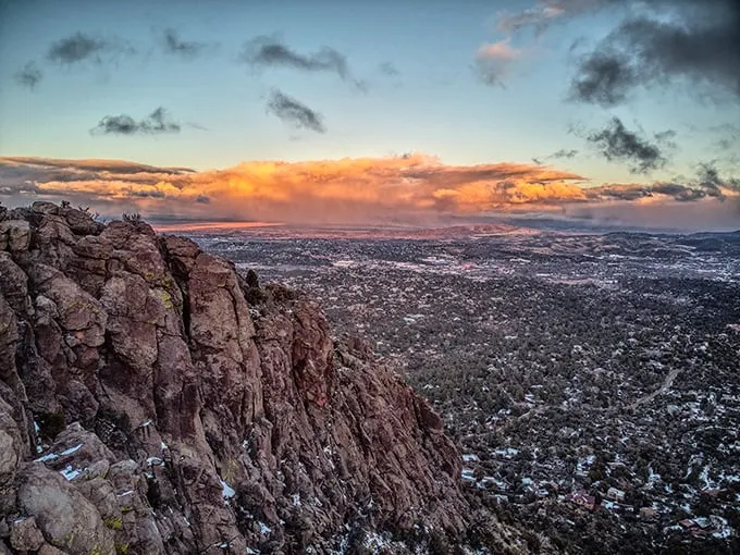 Thumb Butte at sunset: Nature's own Christmas ornament, standing tall over Prescott's holiday festivities.