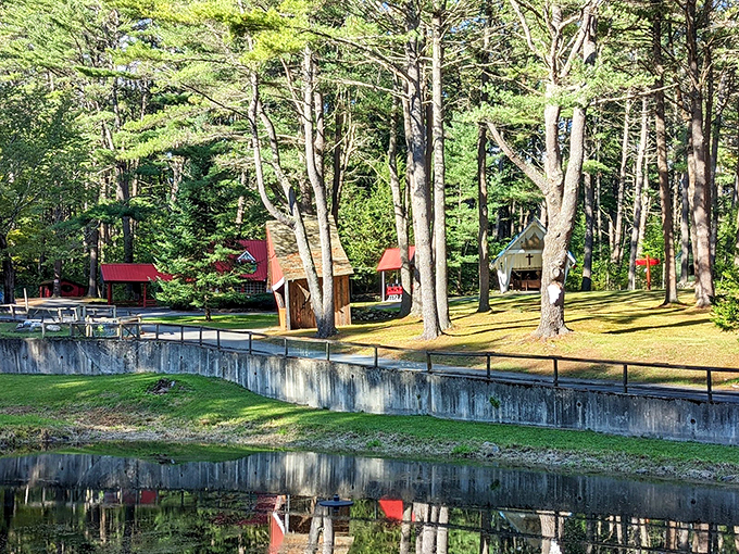 Who knew the North Pole had such serene lakes? This picturesque view adds a touch of tranquility to the festive fun.